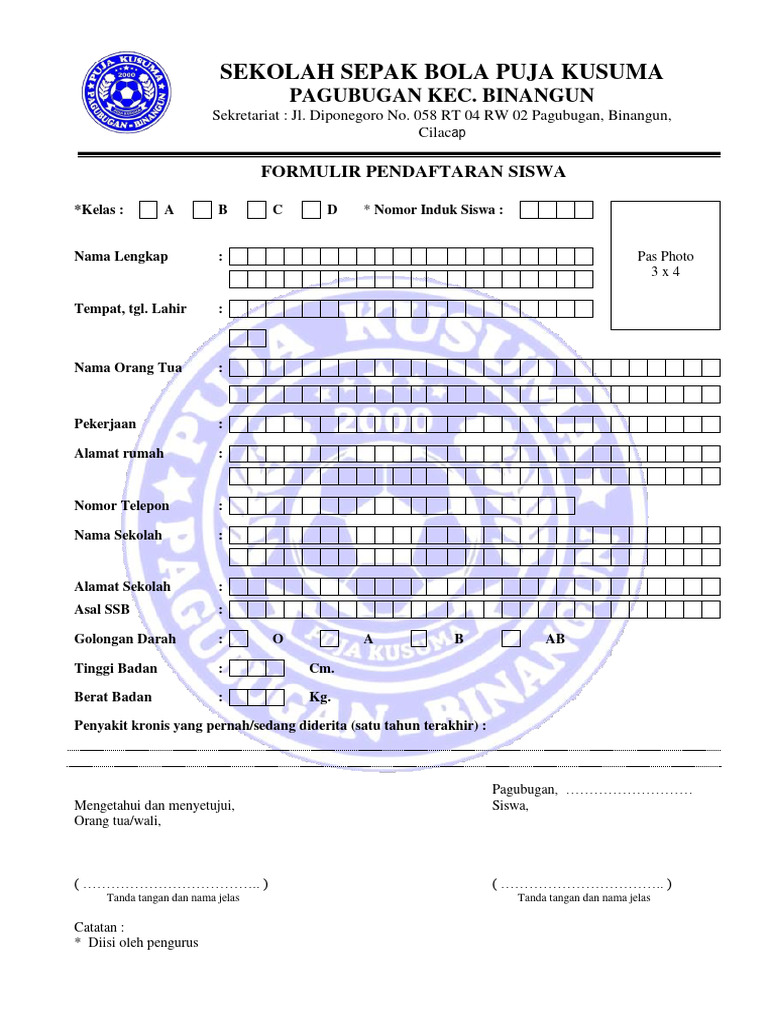 Form-Pendaftaran-SSB PUJA KUSUMA | PDF