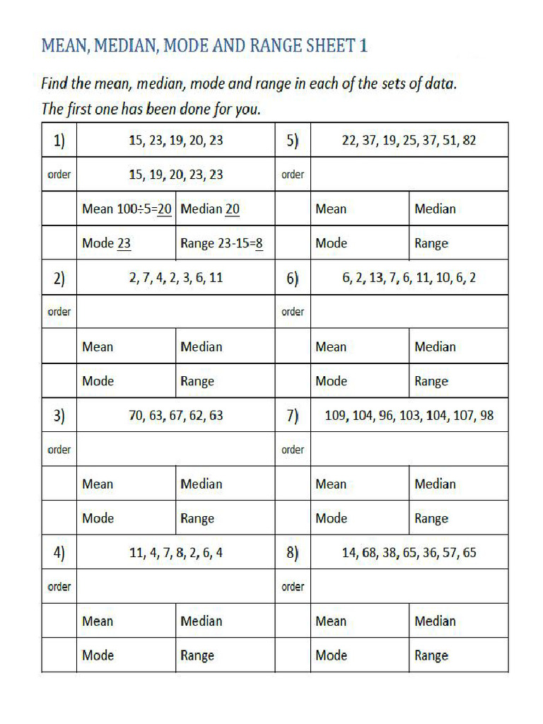 Mode and Range and Median Exercise 2 | PDF