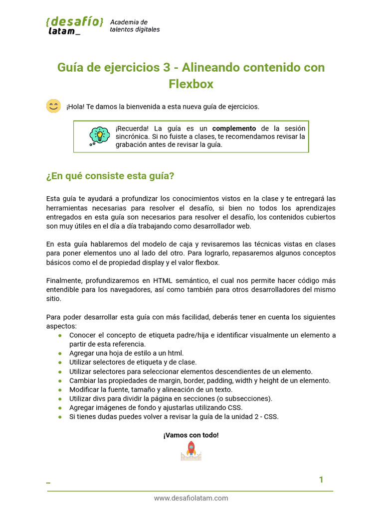 Guía de Ejercicios 3 - Alineando Contenido Con Flexbox | PDF | HTML | Internet