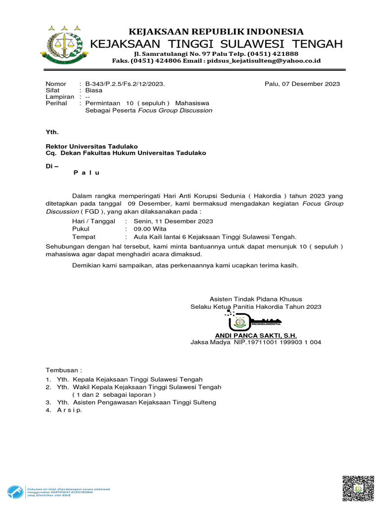 Surat Ke Fakum Untad Esign | PDF | Ilmu Sosial