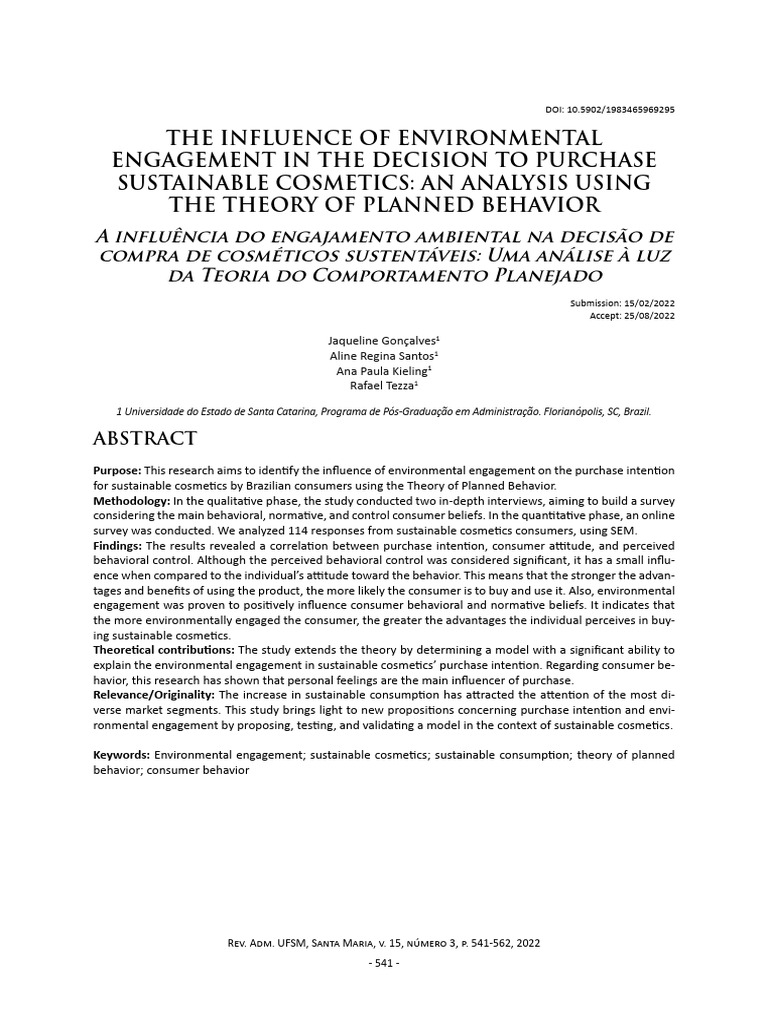 Sustainanble Cosmetics - TPB | PDF | Behavior | Attitude (Psychology)
