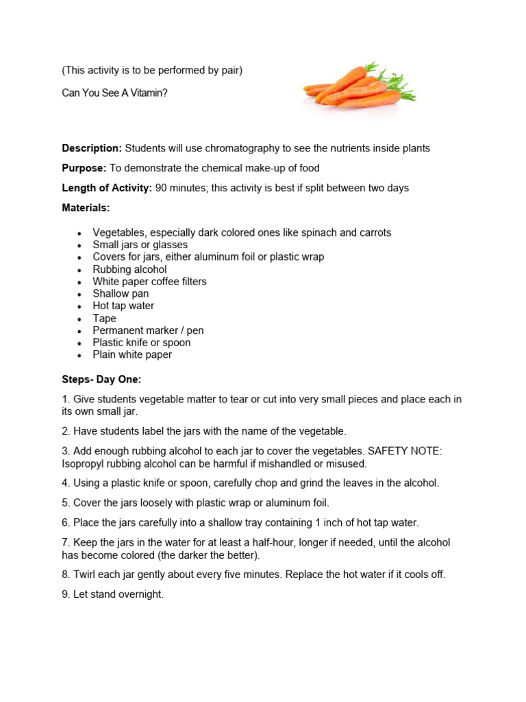 Activity For Vitamins and Minierals | PDF