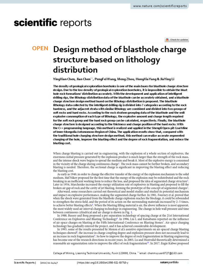Design Method of Blasthole Charge Structure Based On Lithology Distribution | PDF | Explosion ...