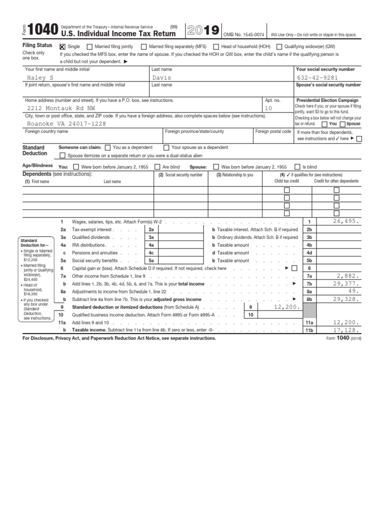 2019 TaxReturn PDF | PDF | Irs Tax Forms | Social Security (United States)