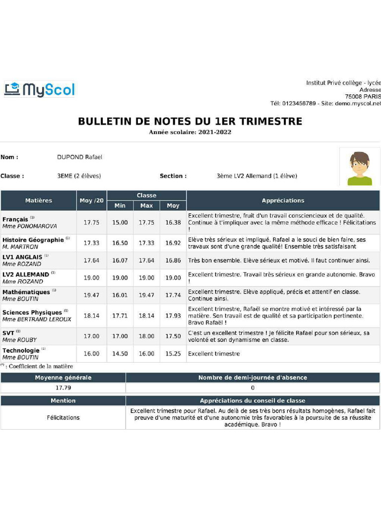 Bulletin Scolaire | PDF