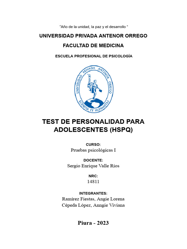 Informe Test HSPQ | PDF | Sicología | Conceptos psicologicos