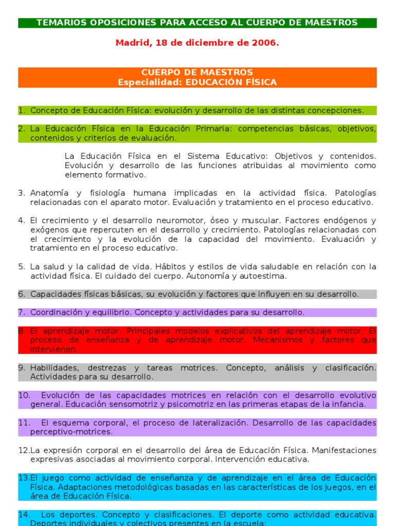 Los 25 Temas Específicos | PDF | Educación Física | Educación primaria