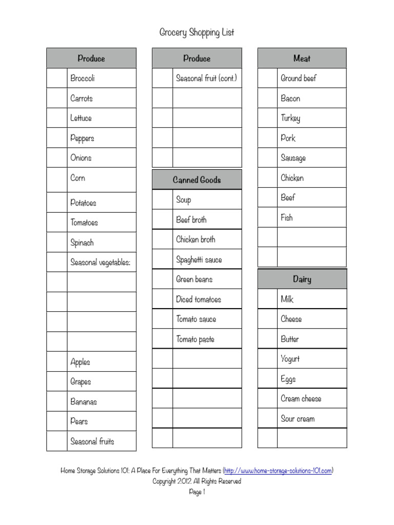 Printable Grocery List | PDF | Breads | Foods