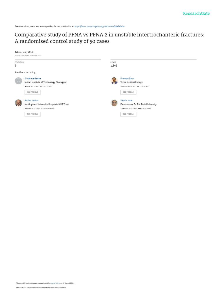 Comparative Study of PFNA Vs PFNA 2 in Unstable in | PDF | Diseases And ...