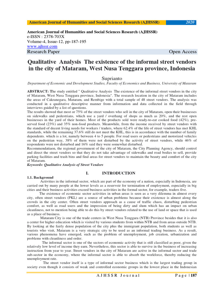 Qualitative Analysis The Existence of The Informal Street Vendors in ...