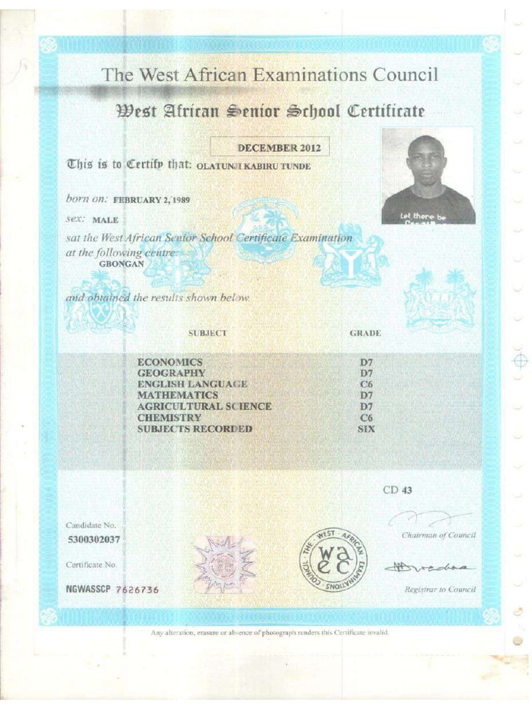 High School Diploma Transcript - Opebi Senior Grammar School | PDF