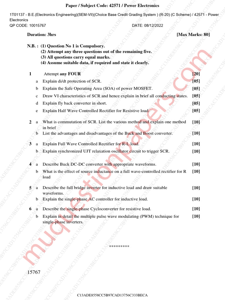 Be - Electronics Engineering - Semester 7 - 2022 - December - Power Electronics Rev 2019 C ...