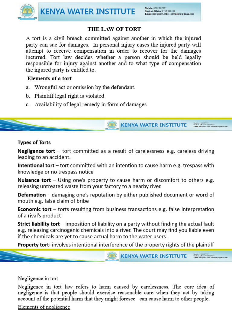 The Law of Tort Notes | Download Free PDF | Tort | Negligence