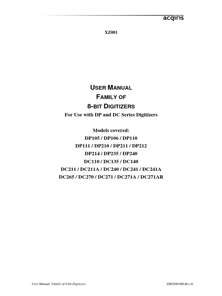 ACQIRIS-User Manual 8 Bit Digitizers | PDF | Home & Garden | Computers