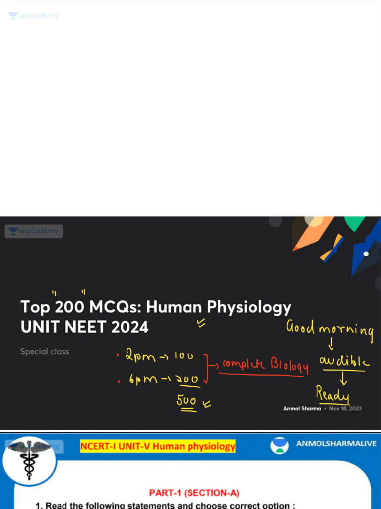 Top 200 Mcqs Human Physiology Unit Neet 2024 With Anno Pdf