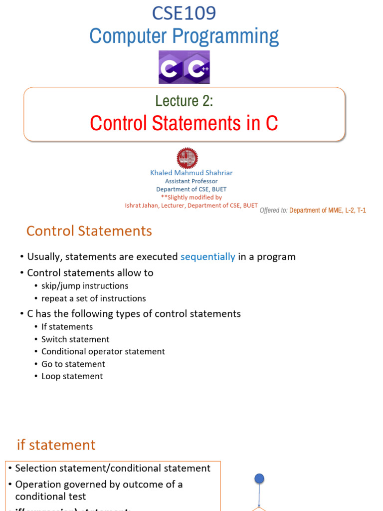 CSE-109 Control Statements | PDF | Prime Number | Control Flow