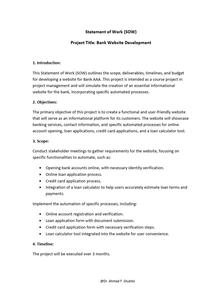 Project SOW - Bank Website Development | PDF | Project Management ...