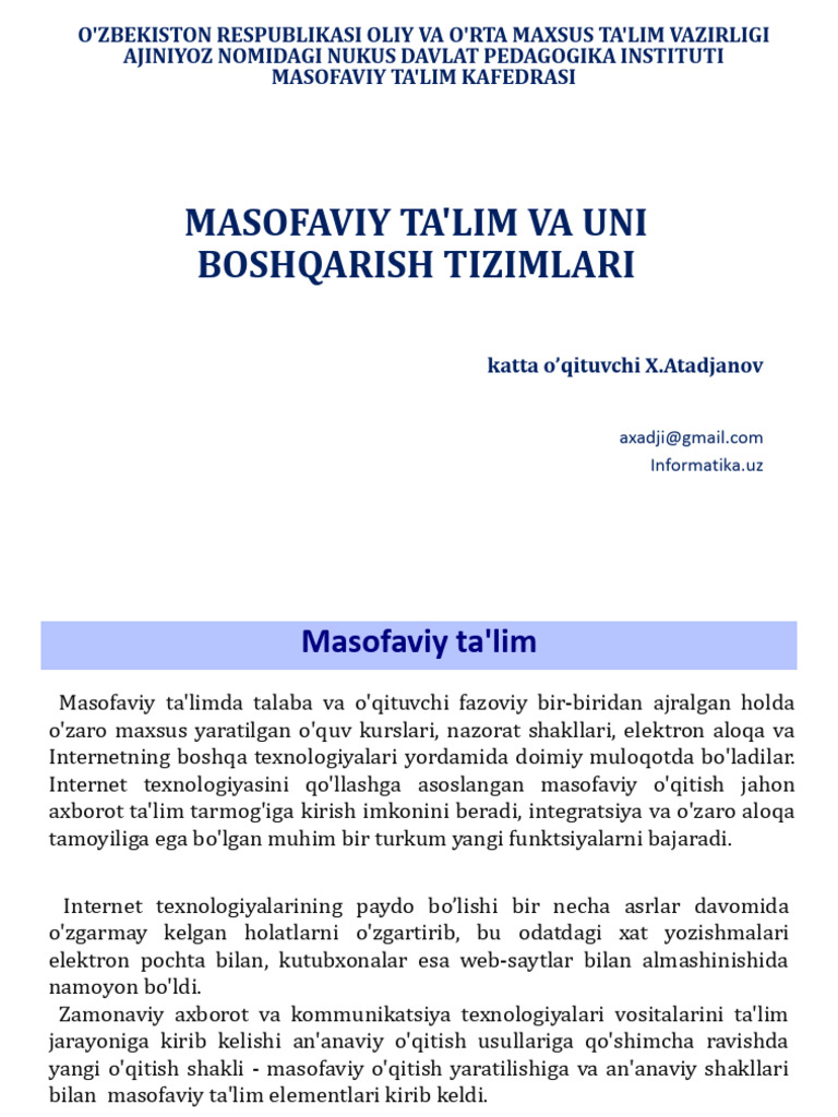 NukusDPI Talabalarga MASOFA | PDF