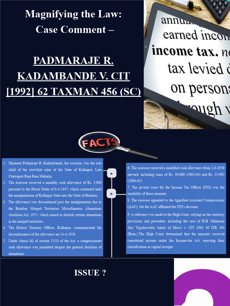 Magnifying The Law: Case Comment - Padmaraje R. Kadambande V. Cit (1992) 62 TAXMAN 456 (SC) | PDF