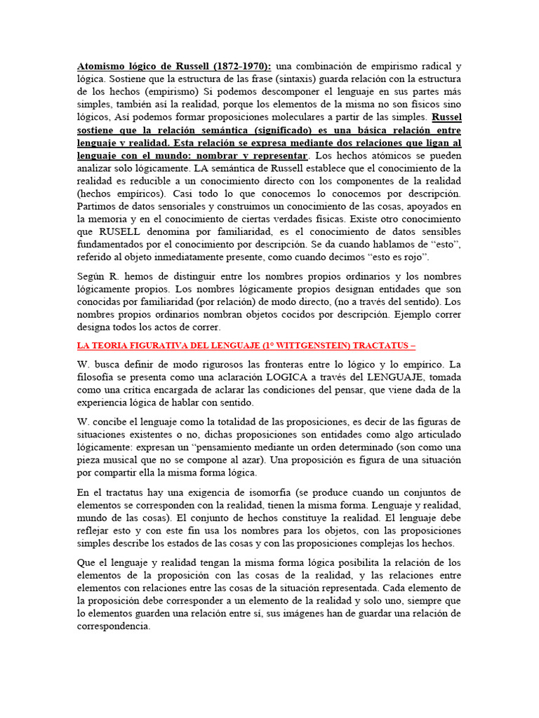 Atomismo Lógico de Russell | PDF | Proposición | Realidad