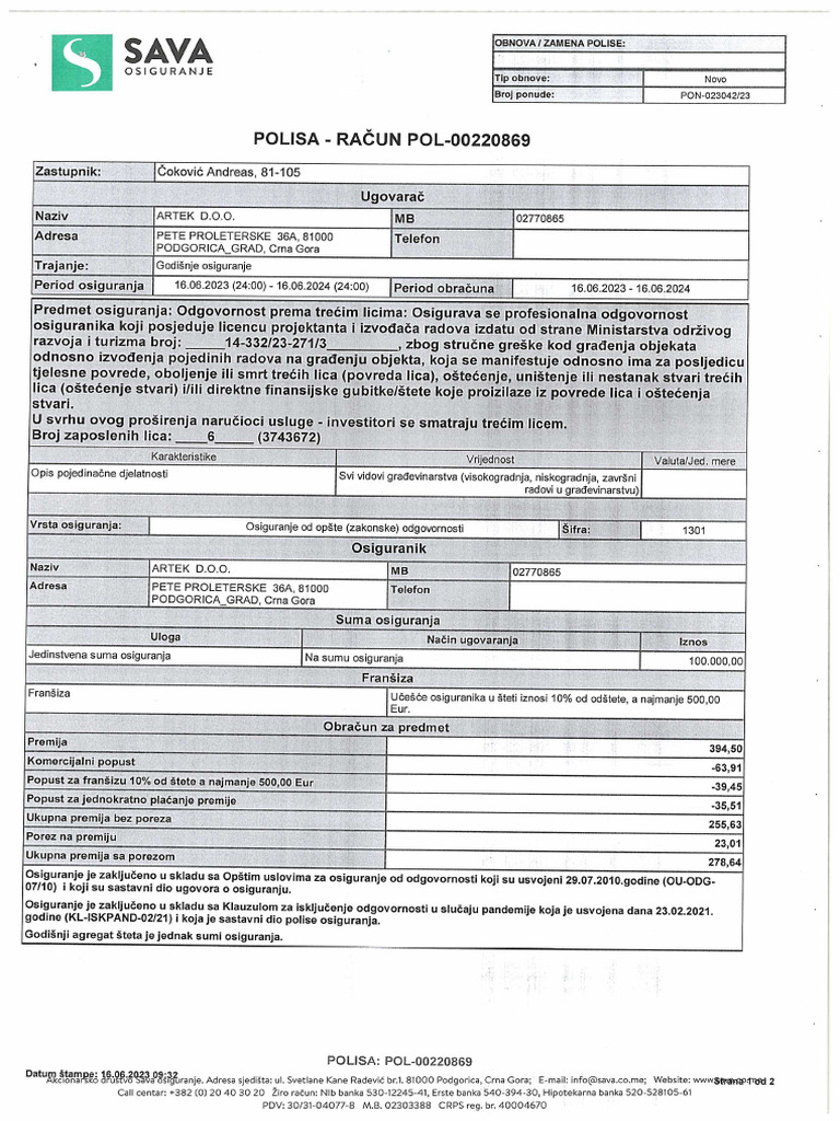 Polisa Osiguranja | PDF