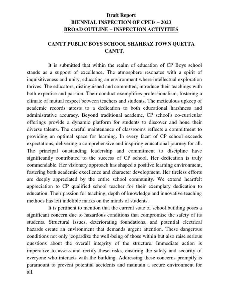 2023 Biennial Inspection Report: CP Boys School | PDF | Career & Growth ...