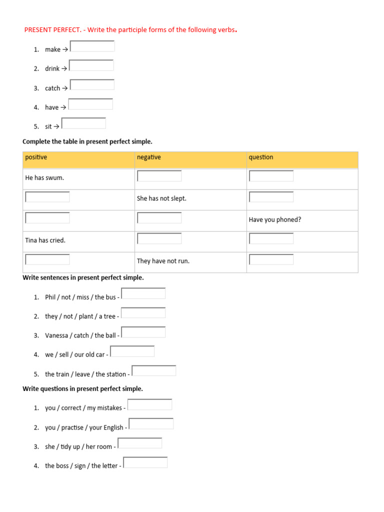 Present Perfect Exercises | PDF