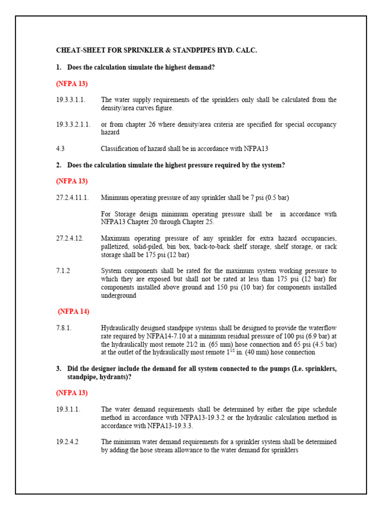 Sprinkler & Standpipe Hydraulic Calculations Guide | PDF | Fire Sprinkler System | Mechanical ...