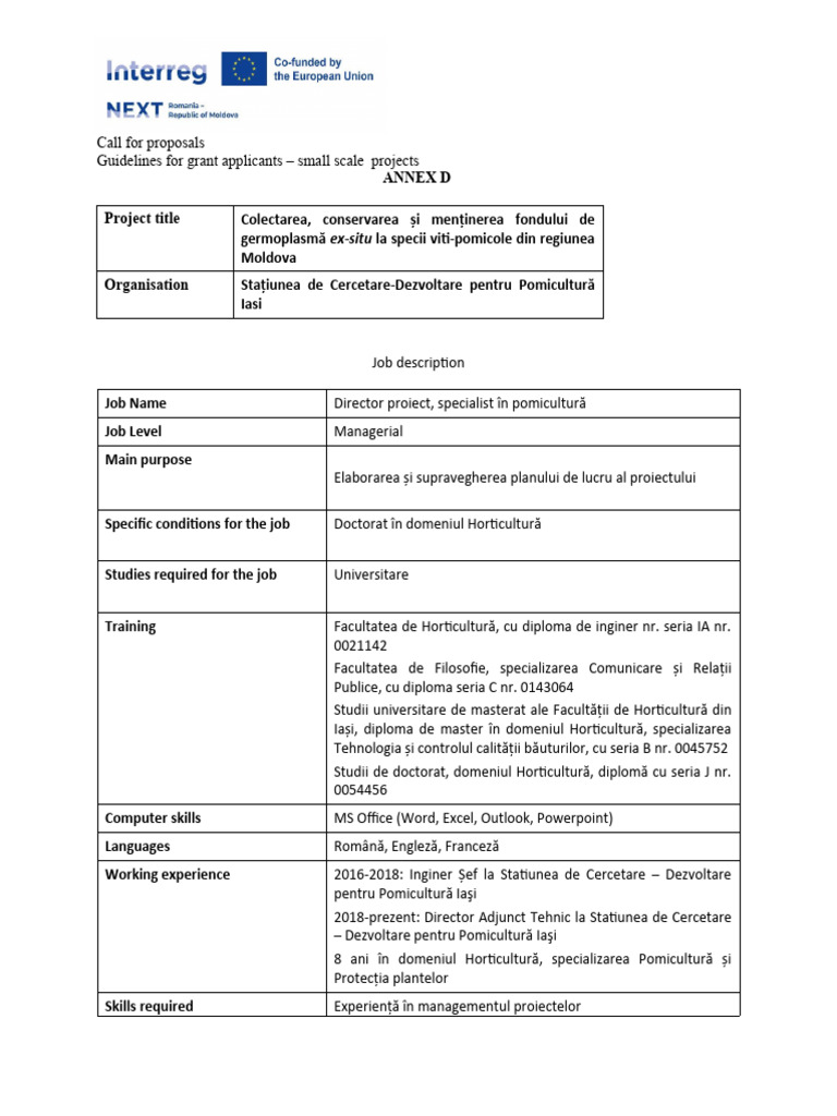 Annex D Job Description Template 7 | PDF