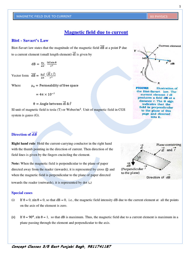 Magnetic Field from Current: Biot-Savart Law | PDF | Magnetic Field | Force