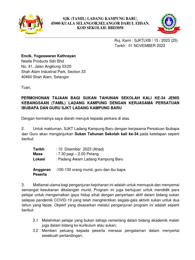 Surat Permohonan MILO - Nestle ( | PDF