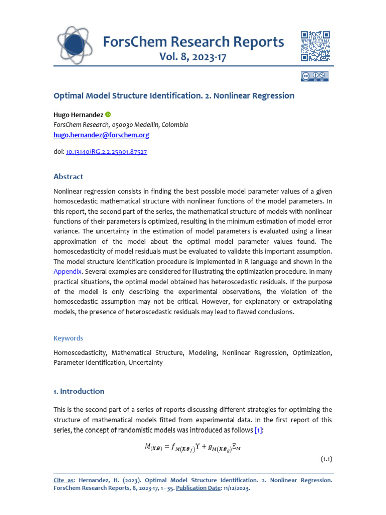 Optimal Model Structure Identification 2 - Nonlinear Regression | PDF | Errors And Residuals ...