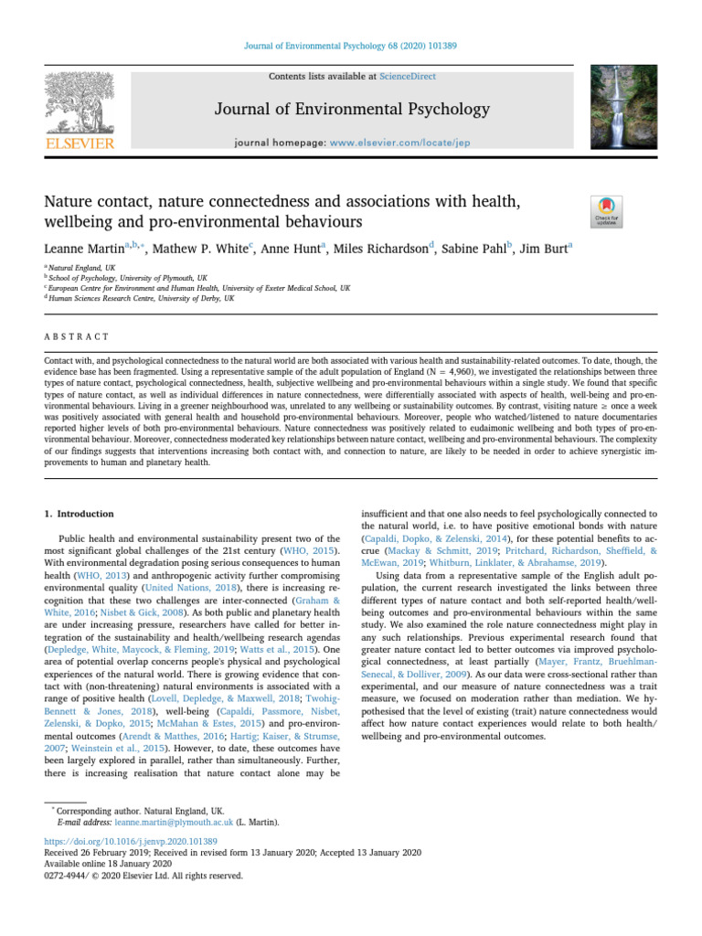 Nature Contact and Wellbeing Insights | PDF | Well Being | Psychology