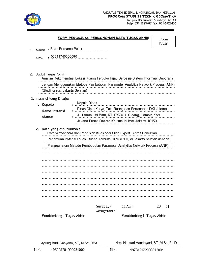 Permohonan Data TA - Dinas Cipta Karya Wawancara Expert - TU | PDF ...