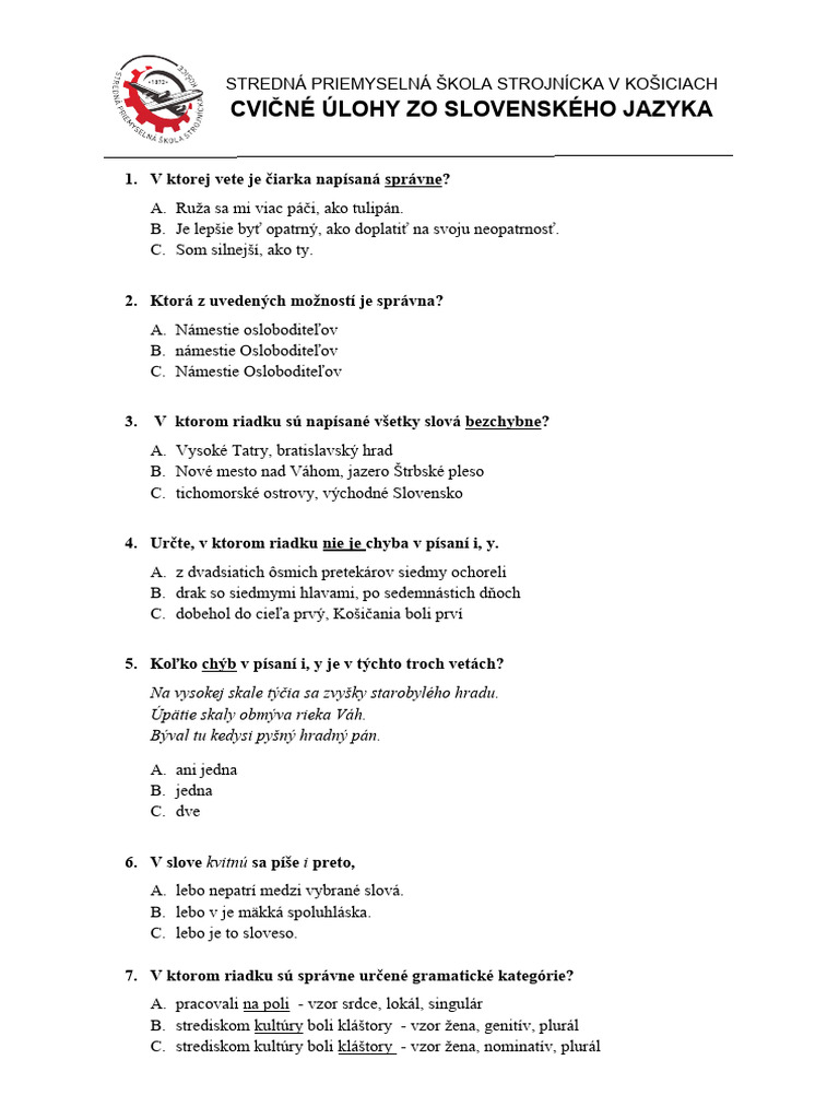 Slovenský Jazyk - Cvicenie | PDF