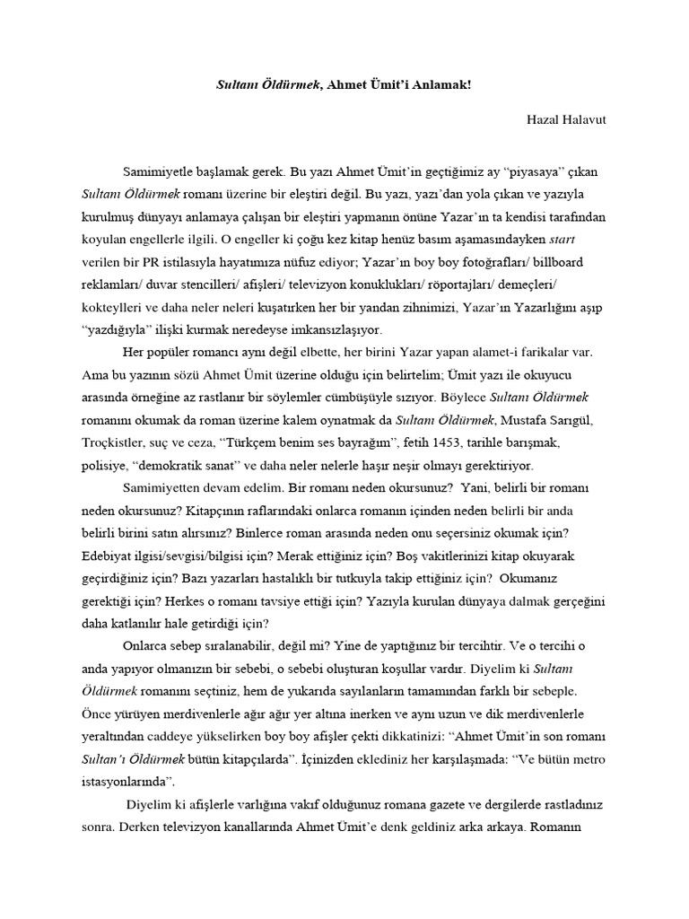 Sultani Oldurmek Ahmet Umiti Anlamak | PDF