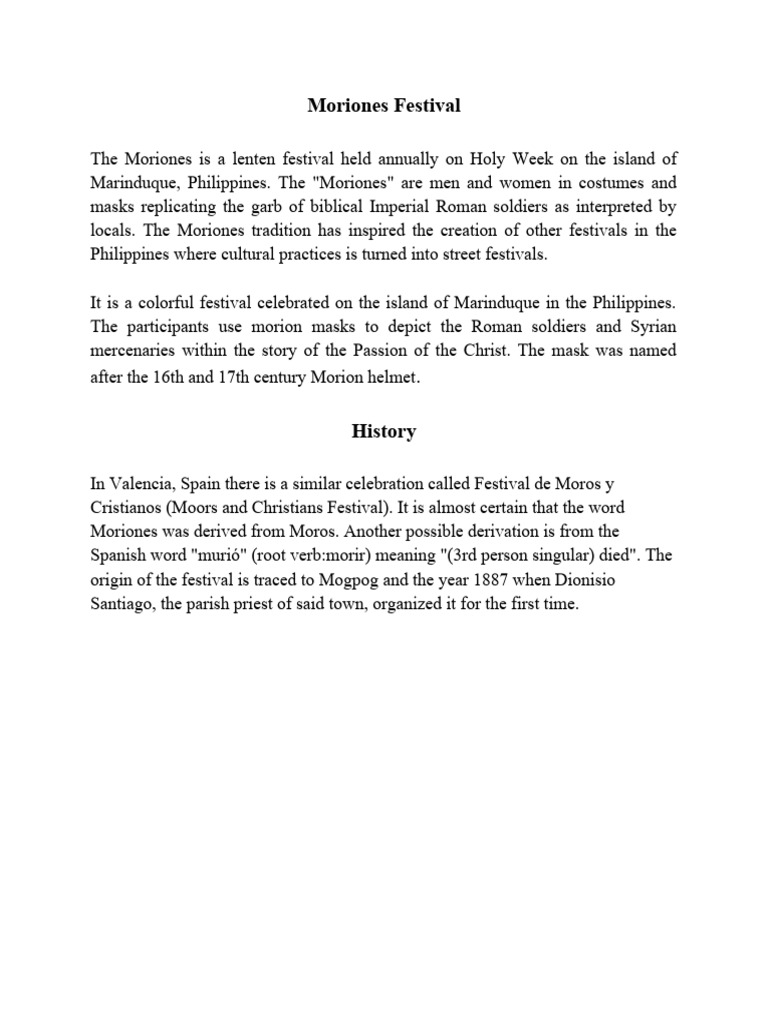 Moriones Festival: History and Significance | PDF | Social Science