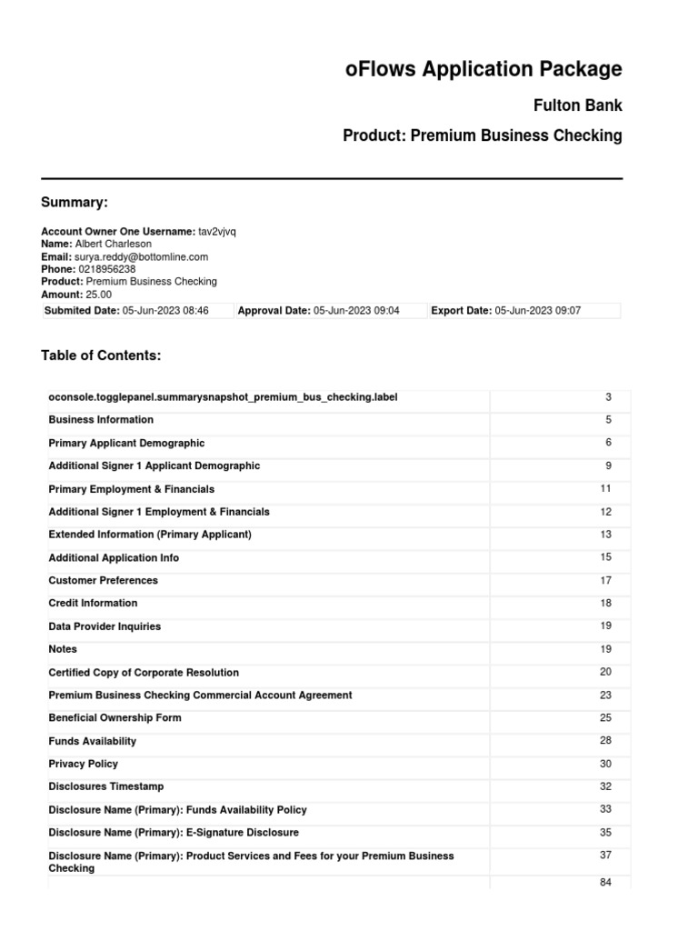 Oflows Application Package: Fulton Bank Product: Premium Business ...