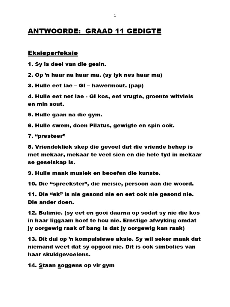 GR 11 Gedigte Antwoorde Julie 2020 | PDF