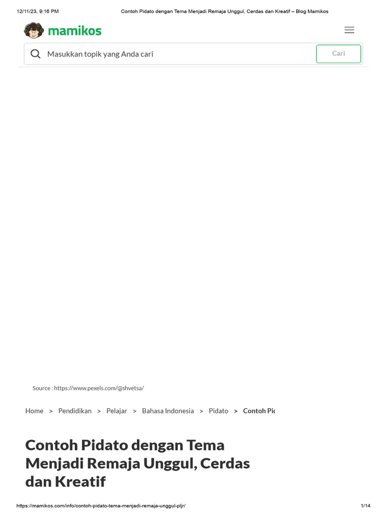 Contoh Pidato Dengan Tema Menjadi Remaja Unggul, Cerdas Dan Kreatif - Blog Mamikos | PDF