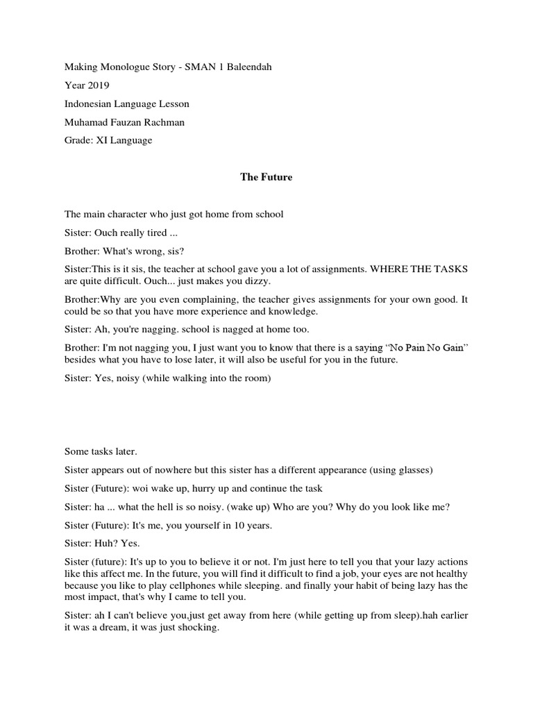 Indonesian Language Lesson J Make A Monologue Story | PDF