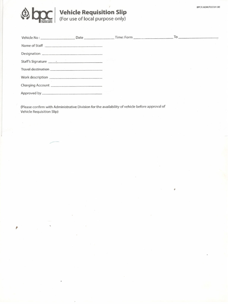 Vehicle Requisition Slip | PDF