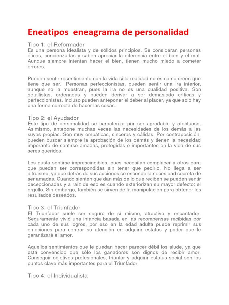 Eneatipos del Eneagrama de Personalidad | PDF | Eneagrama de la ...