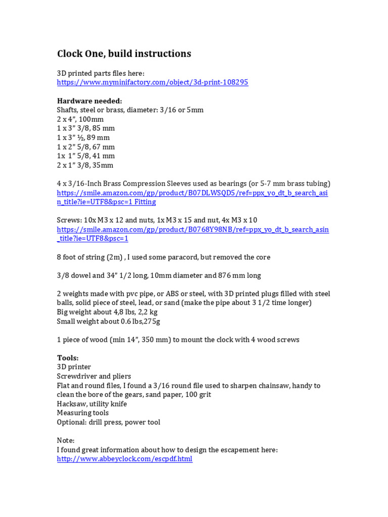 Clock One Build Instructions | PDF | Screw | Pipe (Fluid Conveyance)
