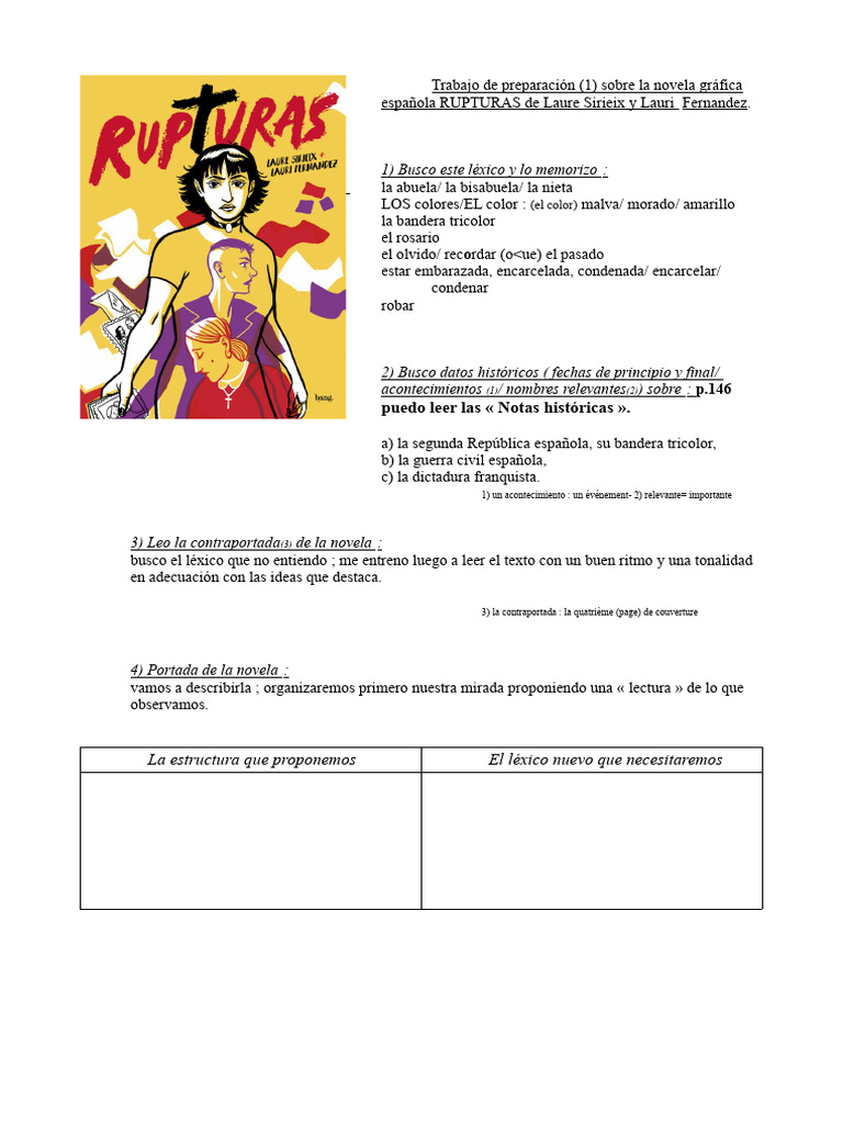 Rupturas Ficha de Tbjo 1 2 | PDF | Estudios de idiomas extranjeros ...