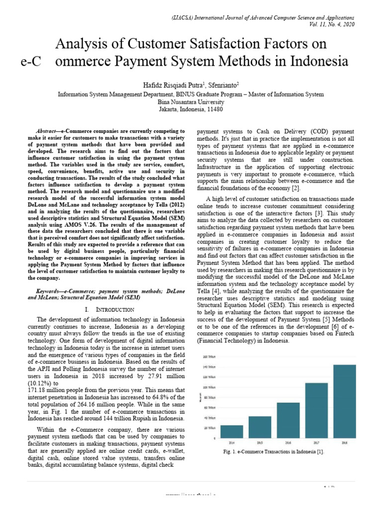 Analysis Of Customer Satisfaction Factors On Ommerce Payment System Methods In Indonesia Pdf
