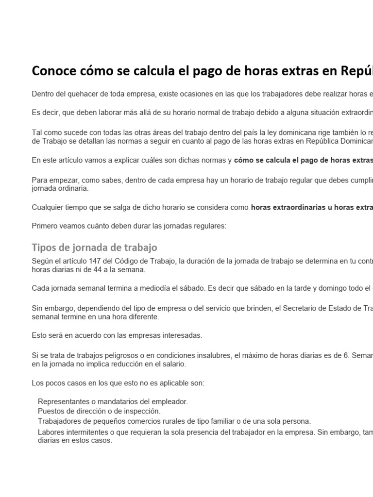 Calculo de Horas Extras | PDF