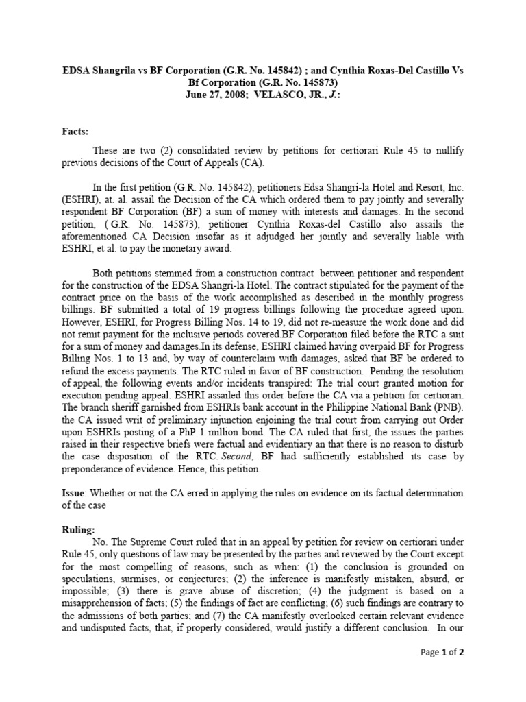 EDSA Shangri-La vs BF Corp: SC Ruling | PDF | Evidence (Law ...