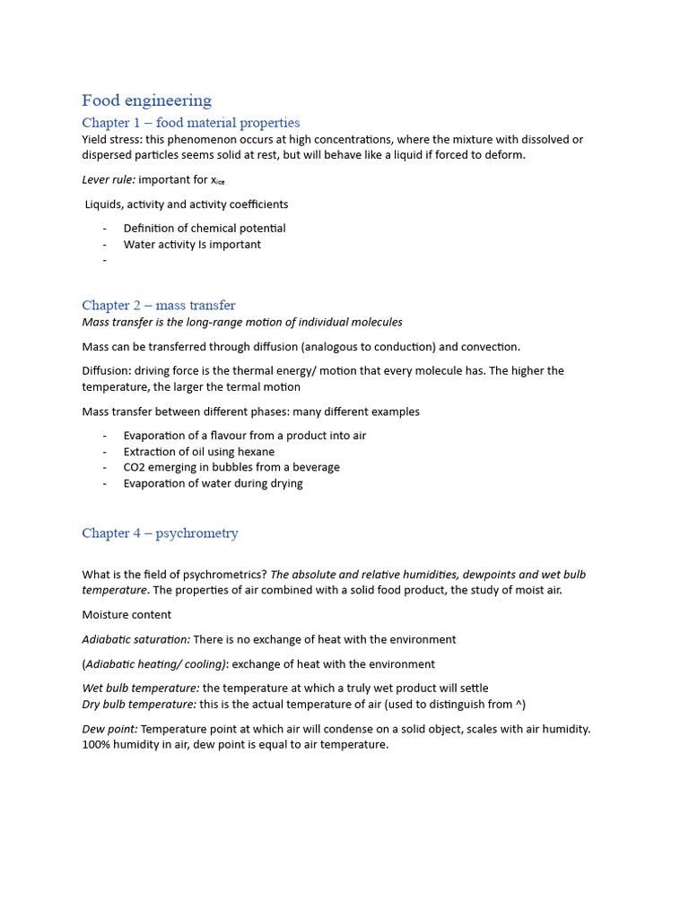 Food Engineering: Material Properties & Mass Transfer | PDF ...