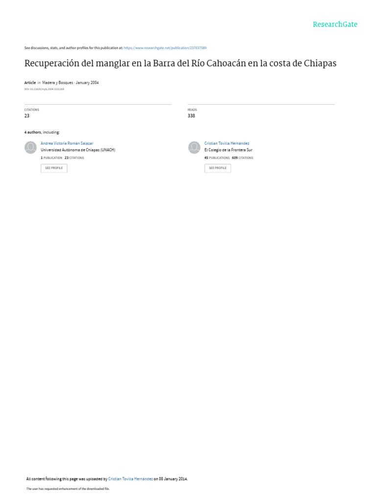 Recuperacion Del Manglar en La Barra Del Rio Cahoa | PDF